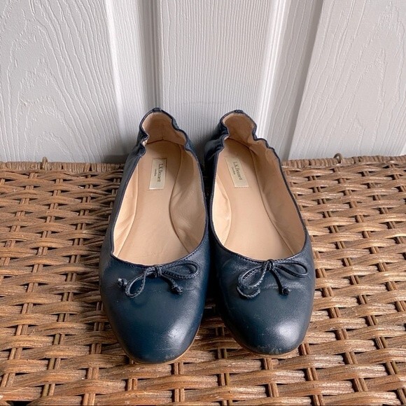 LK Bennett | Shoes | Lk Bennett Navy Leather Thea Ballet Bow Flats 38 ...